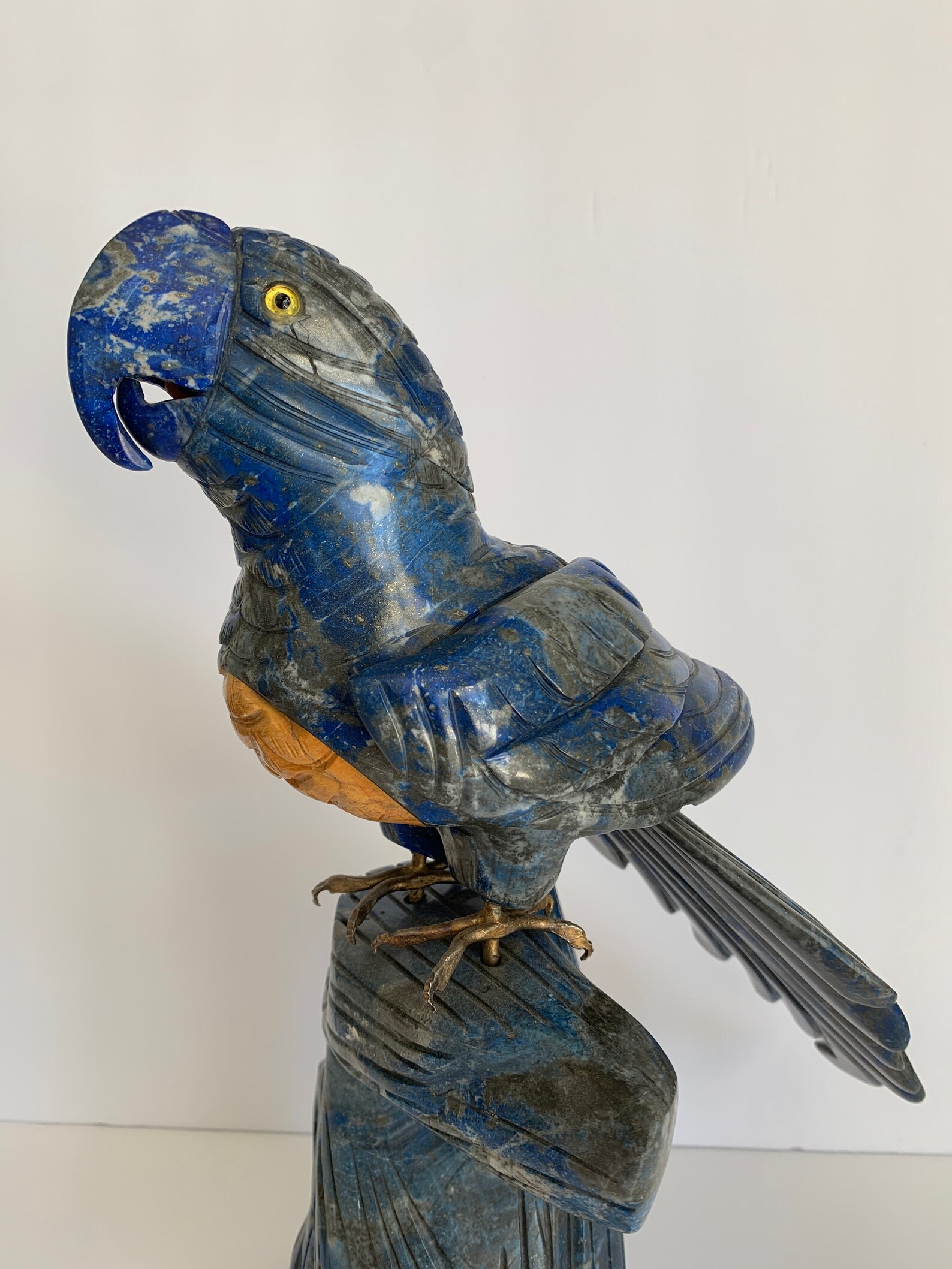 Impressive Carved Lapis Lazuli Stone Natural Size Parrot Bird Sculpture ...