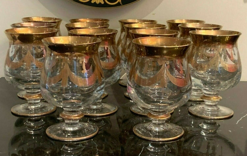 Arte Italica Crystal Medici Gold Brandy Glasses Set of 14 - Etsy