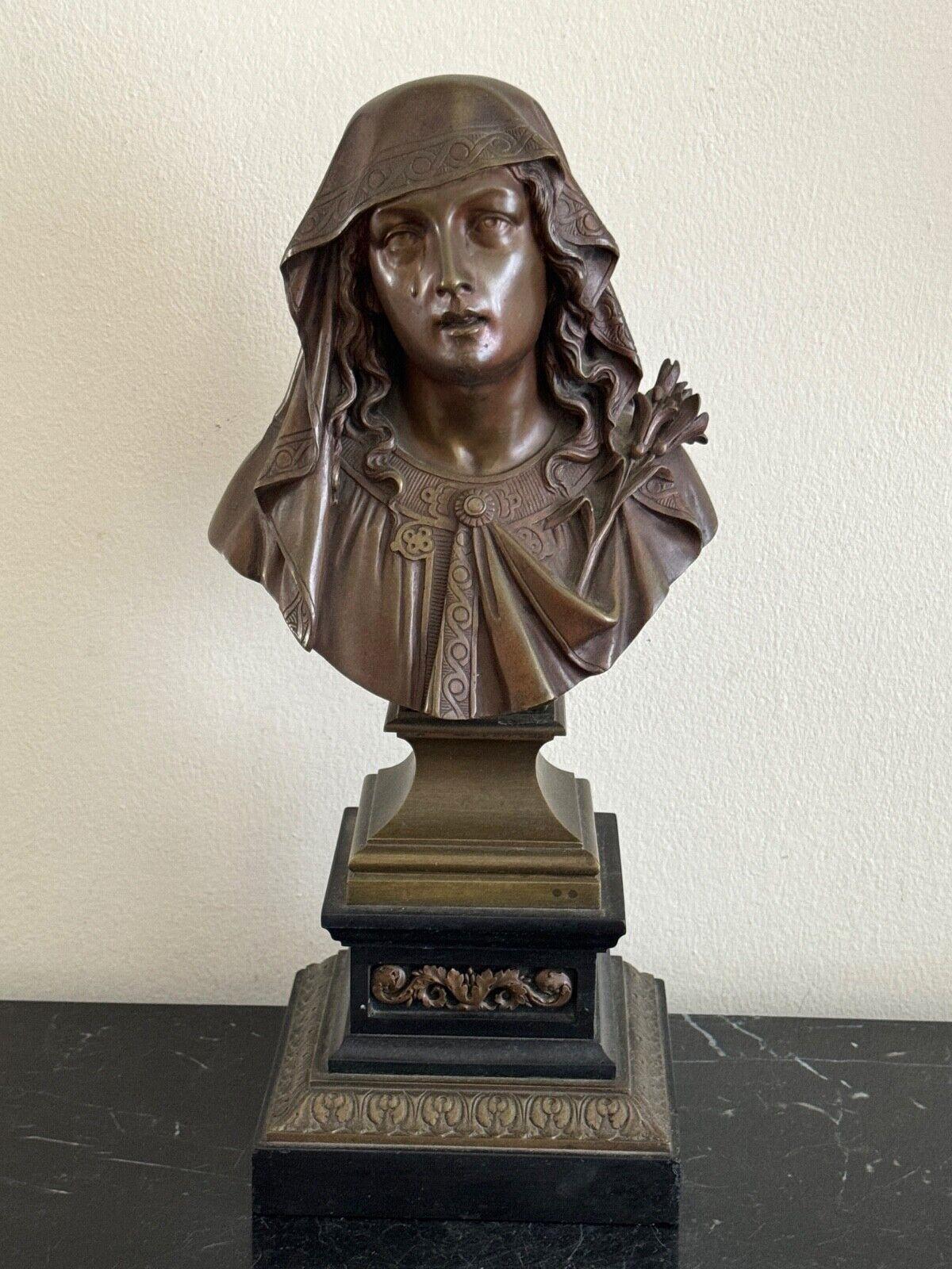 Antique 12" Crying Virgin Mary Madonna Lady of Sorrows Signed Bronze ...
