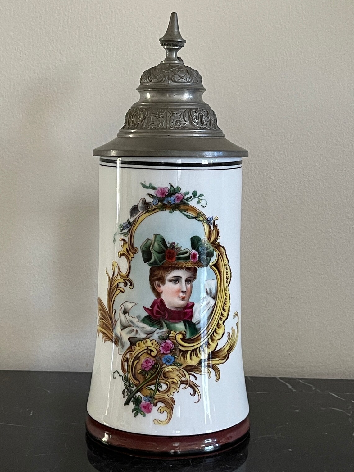 German Porcelain Lithophane Hand Painted Victorian Woman Portrait Beer ...
