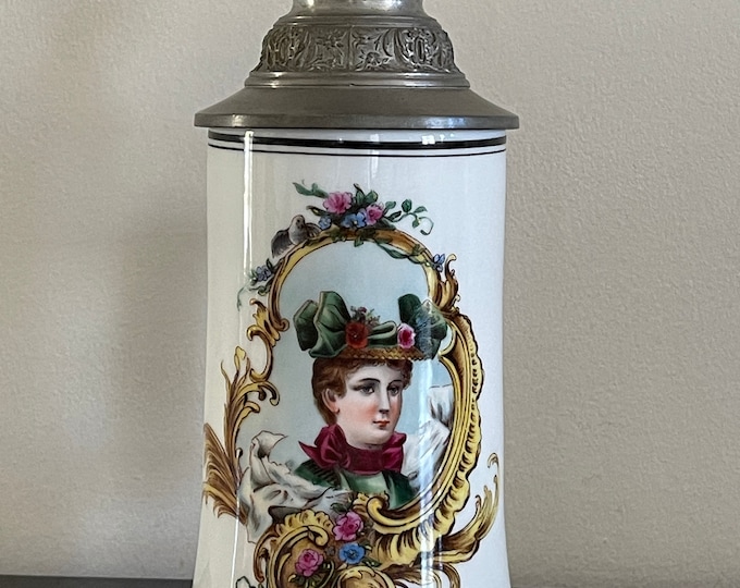 German Porcelain Lithophane Hand Painted Victorian Woman Portrait Beer ...