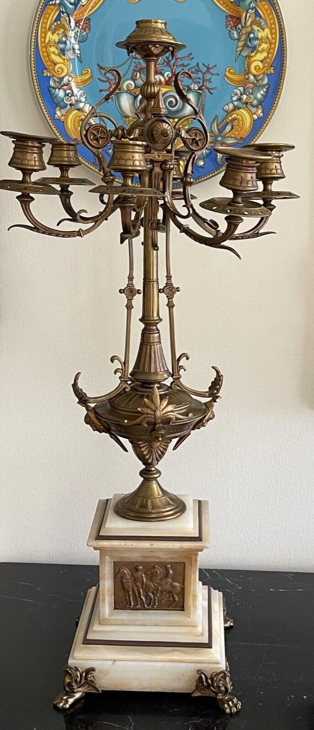 Antique French Ormolu and Marble Greek Horse Riders Scenes Candelabra ...