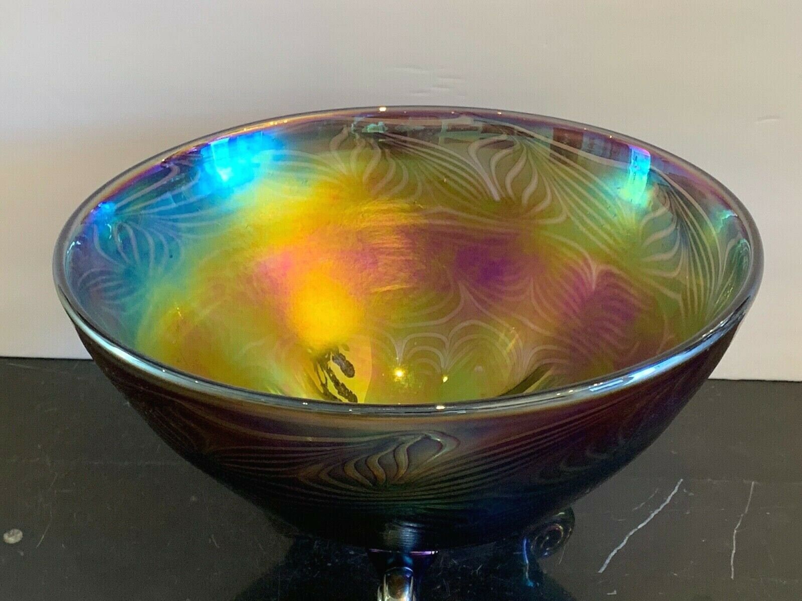 Fusion Art Glass Igor Muller Iridescent Glass Footed Bowl | Etsy