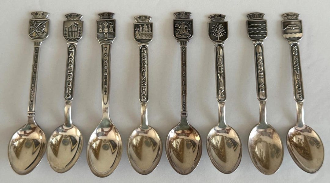 Set of 8 Nickel Silver Norway Thorvald Marthinsen & Others Souvenir ...