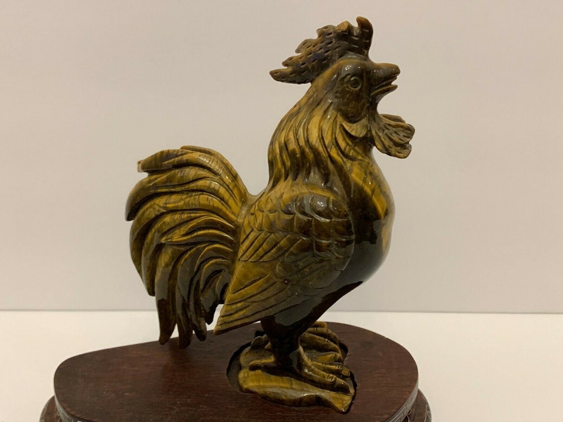Antique Chinese Carved Tiger's Eye Stone Rooster Sculpture - Etsy