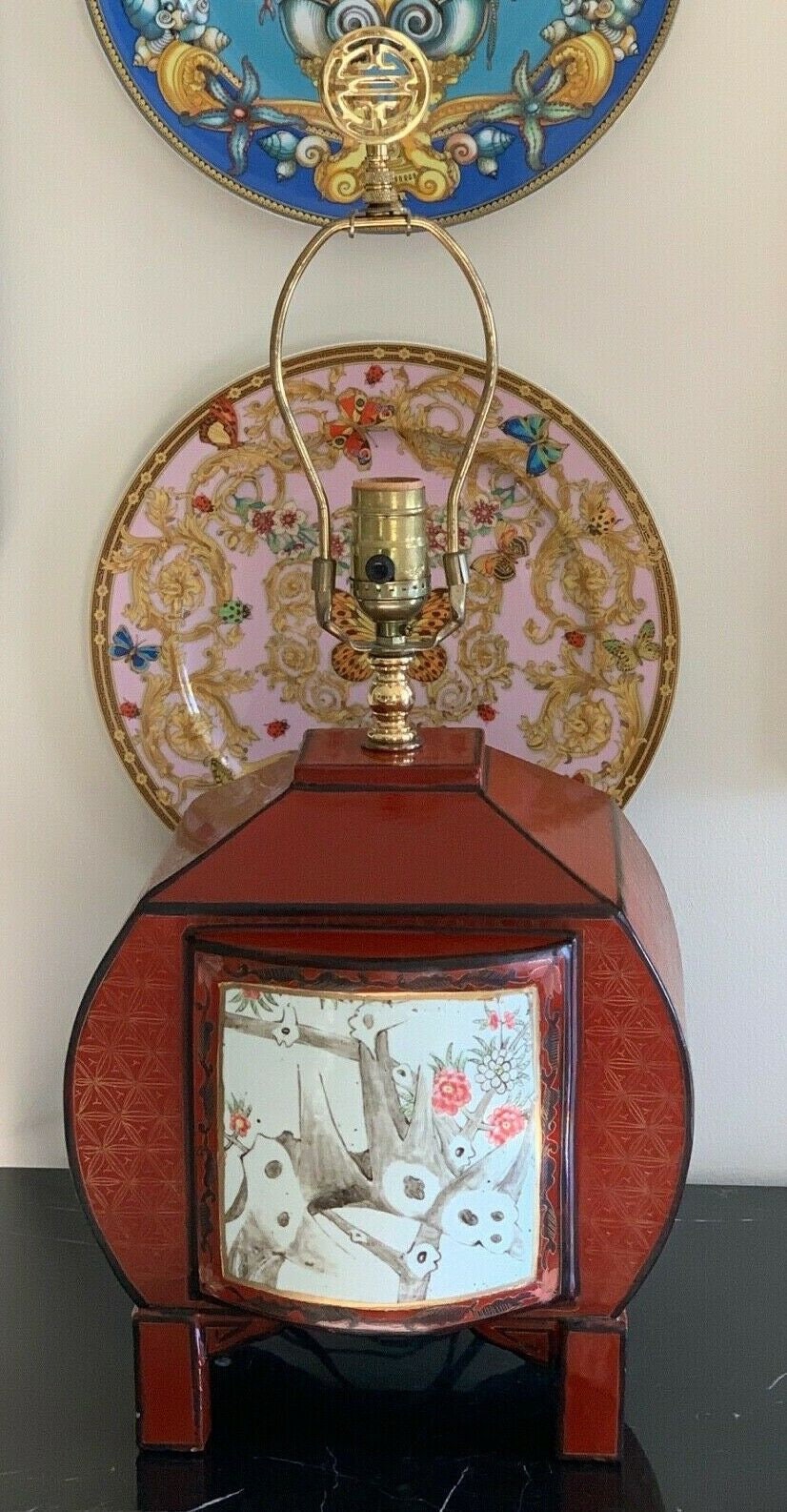 Chinese Red Lacquer Table Lamp With Dragon & Polychrome Hand - Etsy