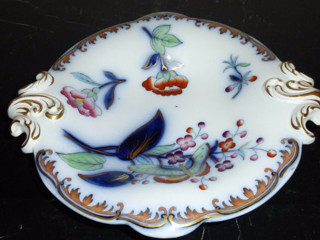 Antique Alba Porcelain Cobalt Hand Painted Footed Bowl With Handles - Etsy