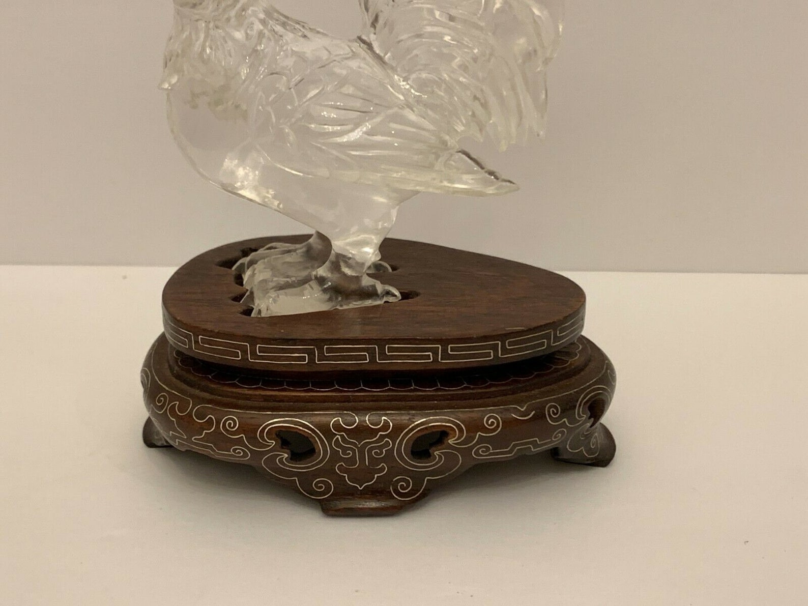 Antique Chinese Carved Rock Crystal Rooster Sculpture on Wood | Etsy