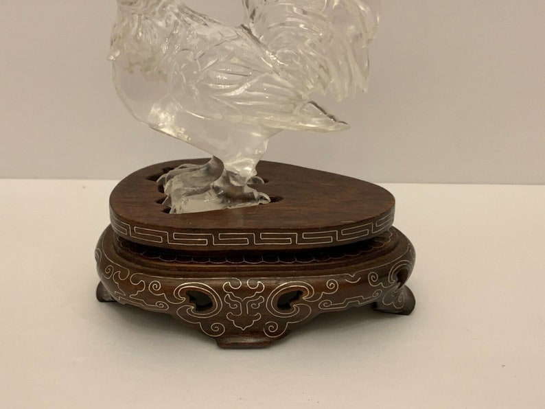 Antique Chinese Carved Rock Crystal Rooster Sculpture on Wood | Etsy