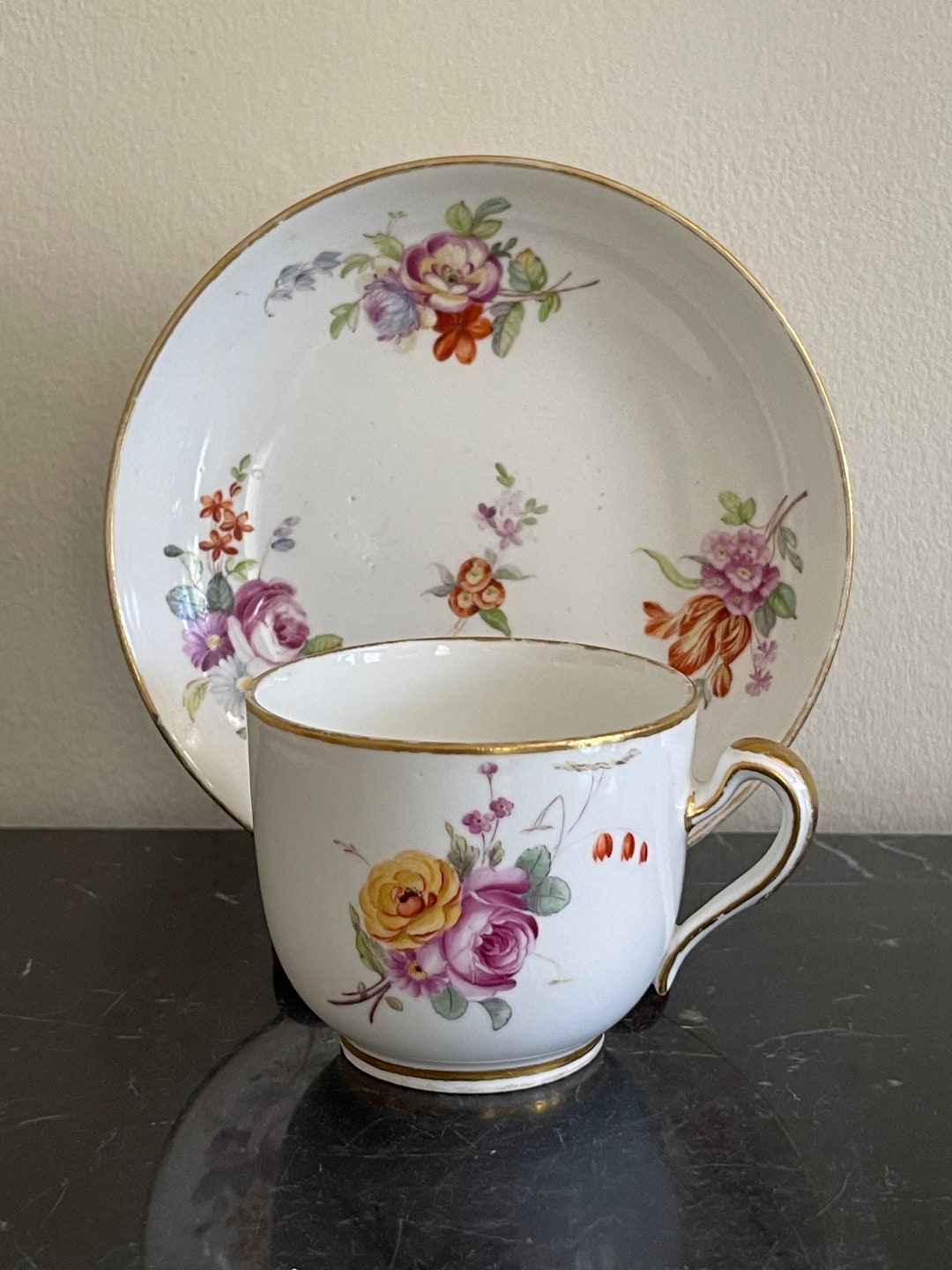 Antique Sevres Porcelain Floral Design Cup and Saucer - Etsy