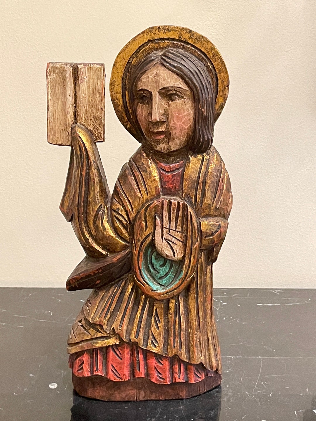 Vintage Hand Carved Wood and Painted Religious Statue - Etsy