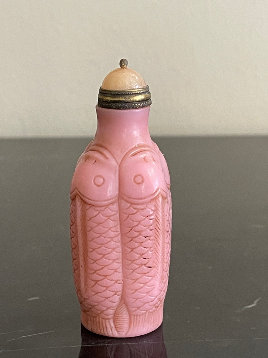 Vintage Chinese Carved Fish Pink Peking Glass Snuff Bottle - Etsy
