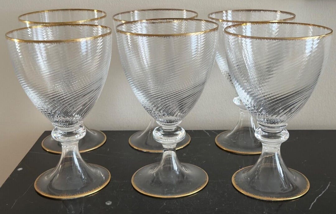 Nason Moretti 6 Large Swirl Gold Trim 8 1/4" Tall Murano Stemware ...