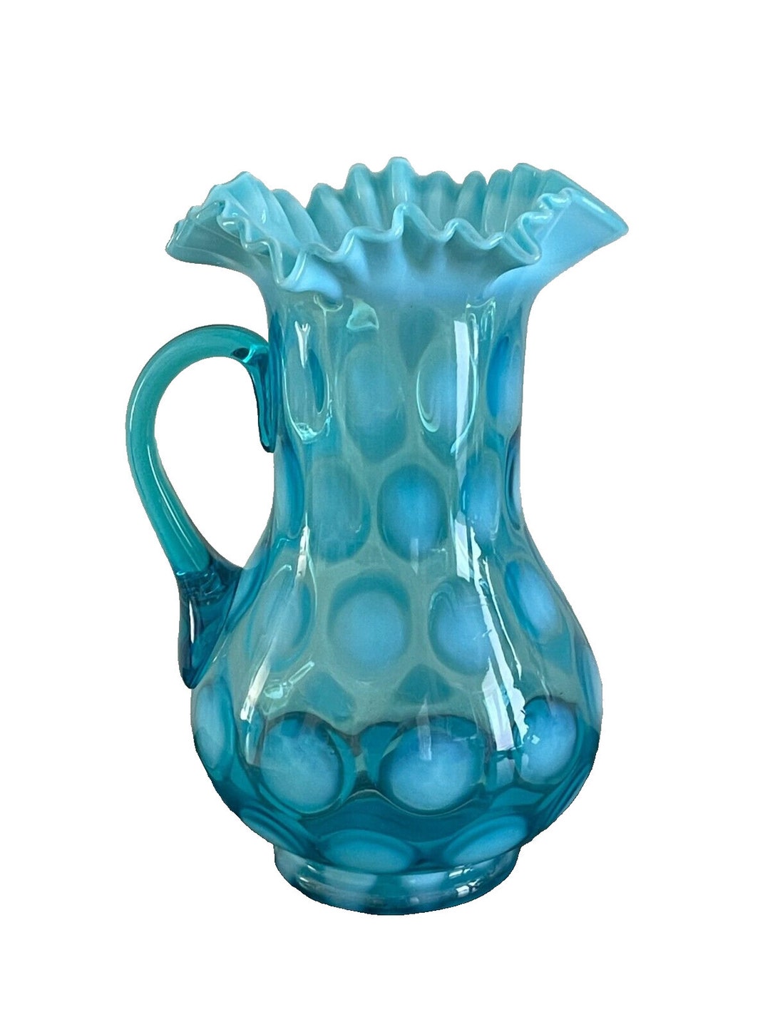 Vintage Fenton Coin Dot Blue Large Glass Pitcher - Etsy