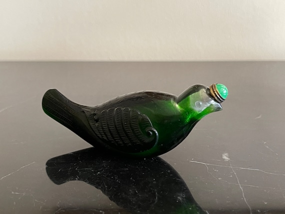 Vintage Chinese Green Etched Glass Bird Shaped Snuff Bottle - Etsy