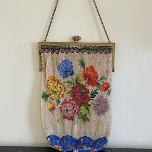 Antique Victorian Micro Beaded Floral Purse With Enamel and Jewel ...