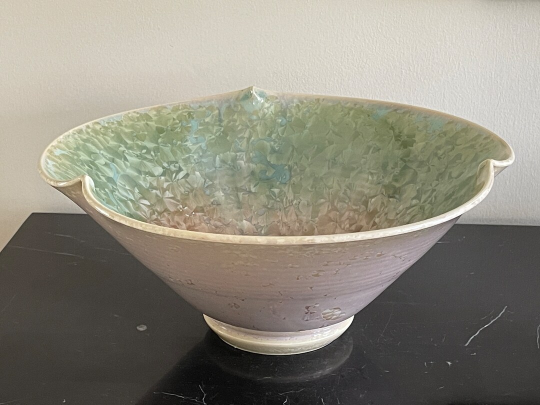 Artist Signed Crystalline Studio 13.5" Glazed Pottery Bowl Centerpiece ...