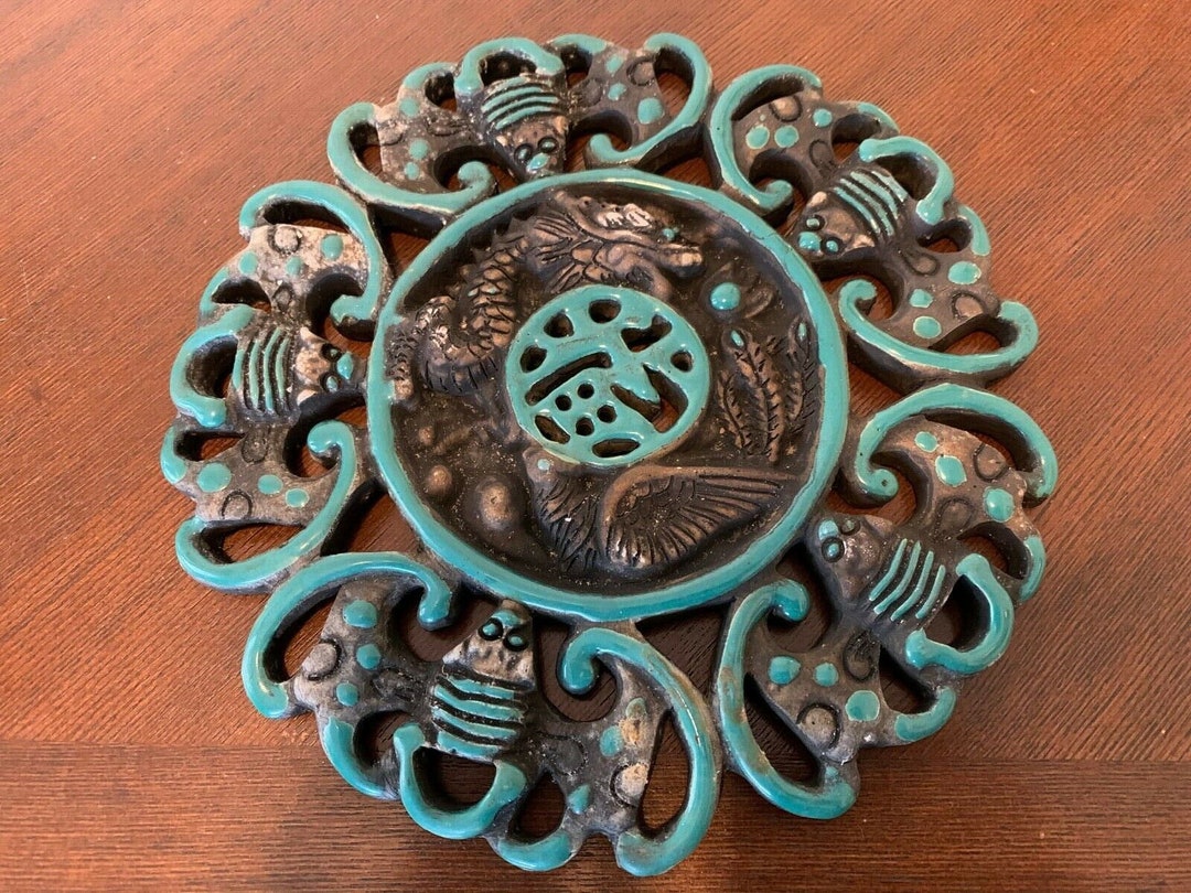 Rare Antique Ornate Asian Pottery Trivet With Dragons - Etsy UK