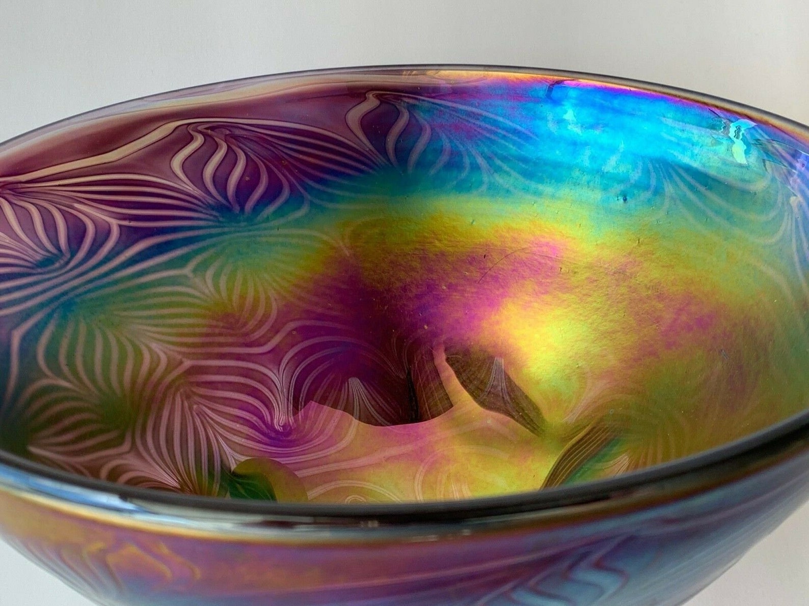 Fusion Art Glass Igor Muller Iridescent Glass Footed Bowl - Etsy