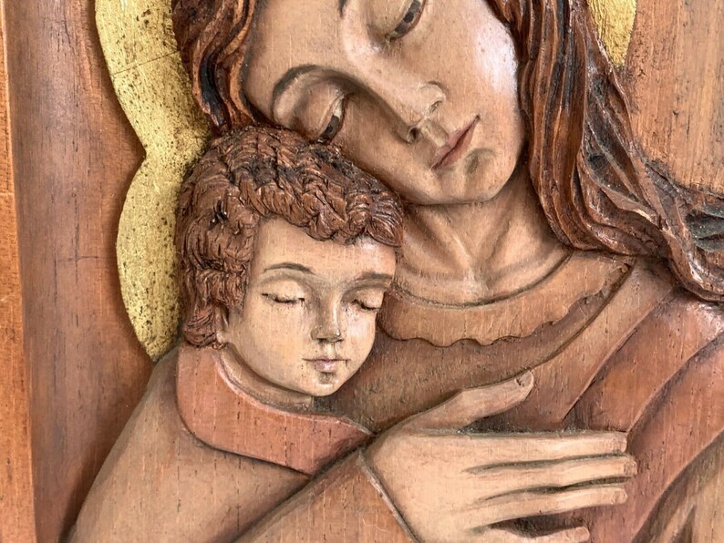 Peruvian Carved Wood Panel of Virgin Mary & Baby Jesus by | Etsy