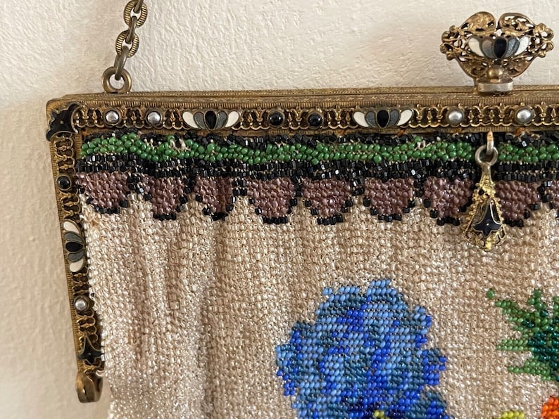 Antique Victorian Micro Beaded Floral Purse With Enamel and - Etsy