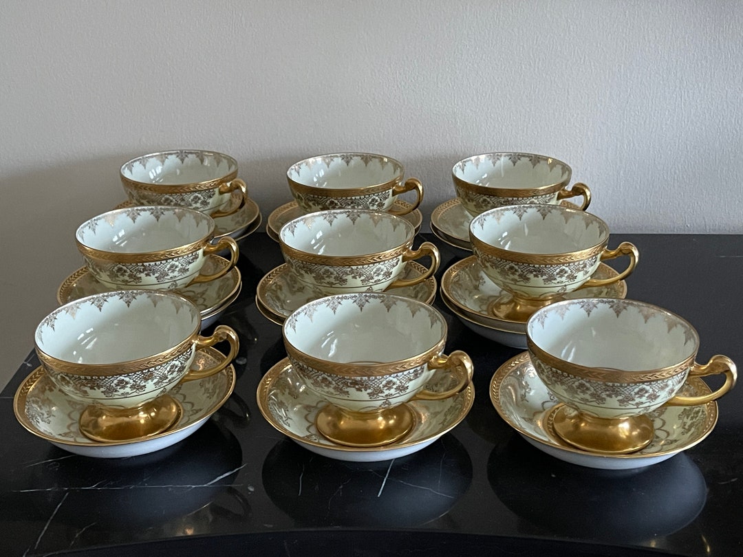 Hutschenreuther Selb Bavaria Porcelain Gold Encrusted Tea Cups and ...