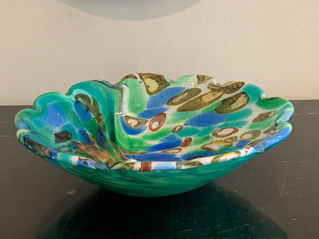 Lovely Vintage Italian Murano Green Silver Flakes Bowl - Etsy