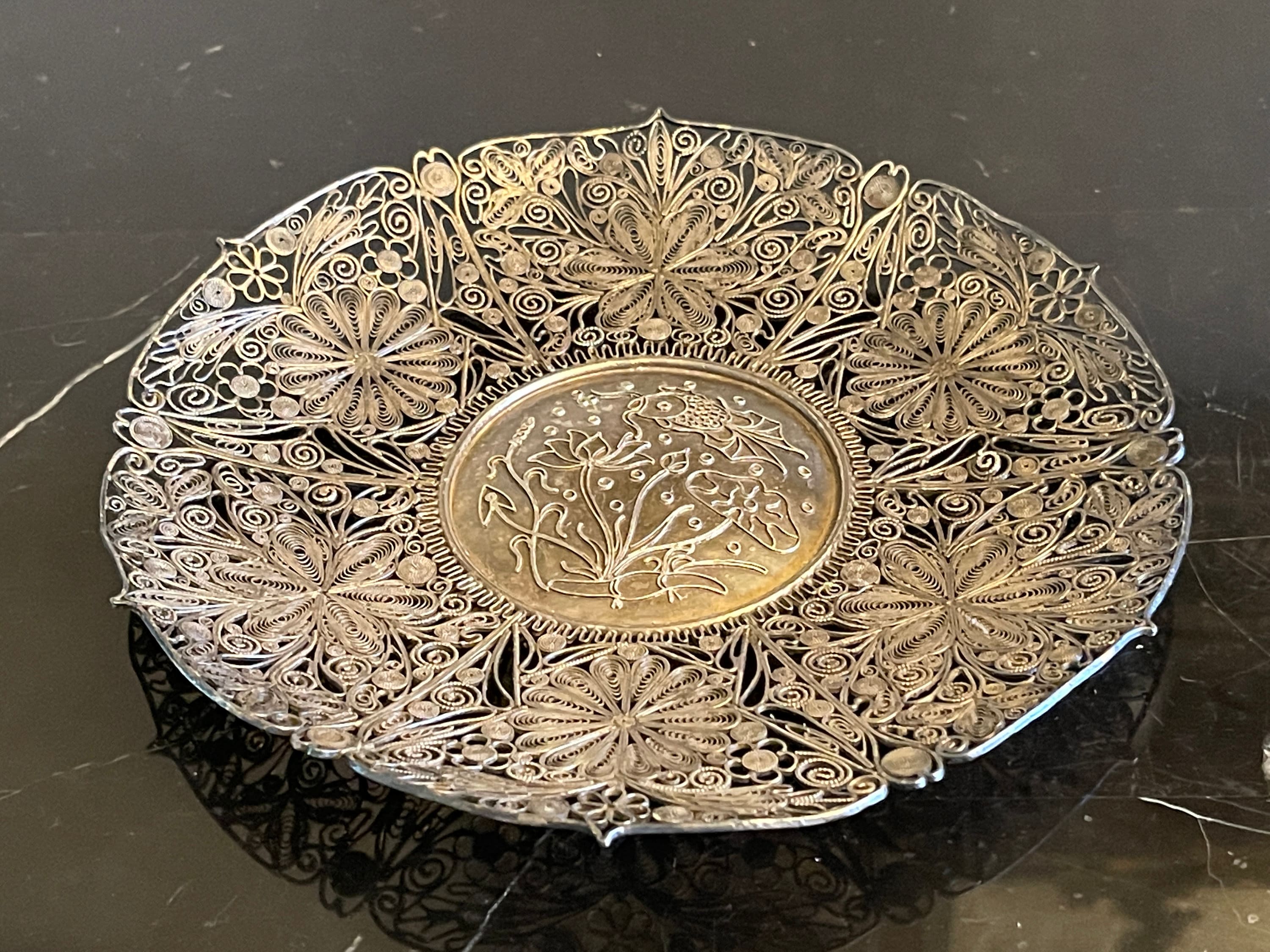 Fine Antique Chinese Silver Filigree Round Dish 130 Grams | Etsy
