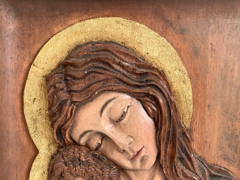 Peruvian Carved Wood Panel of Virgin Mary & Baby Jesus by | Etsy