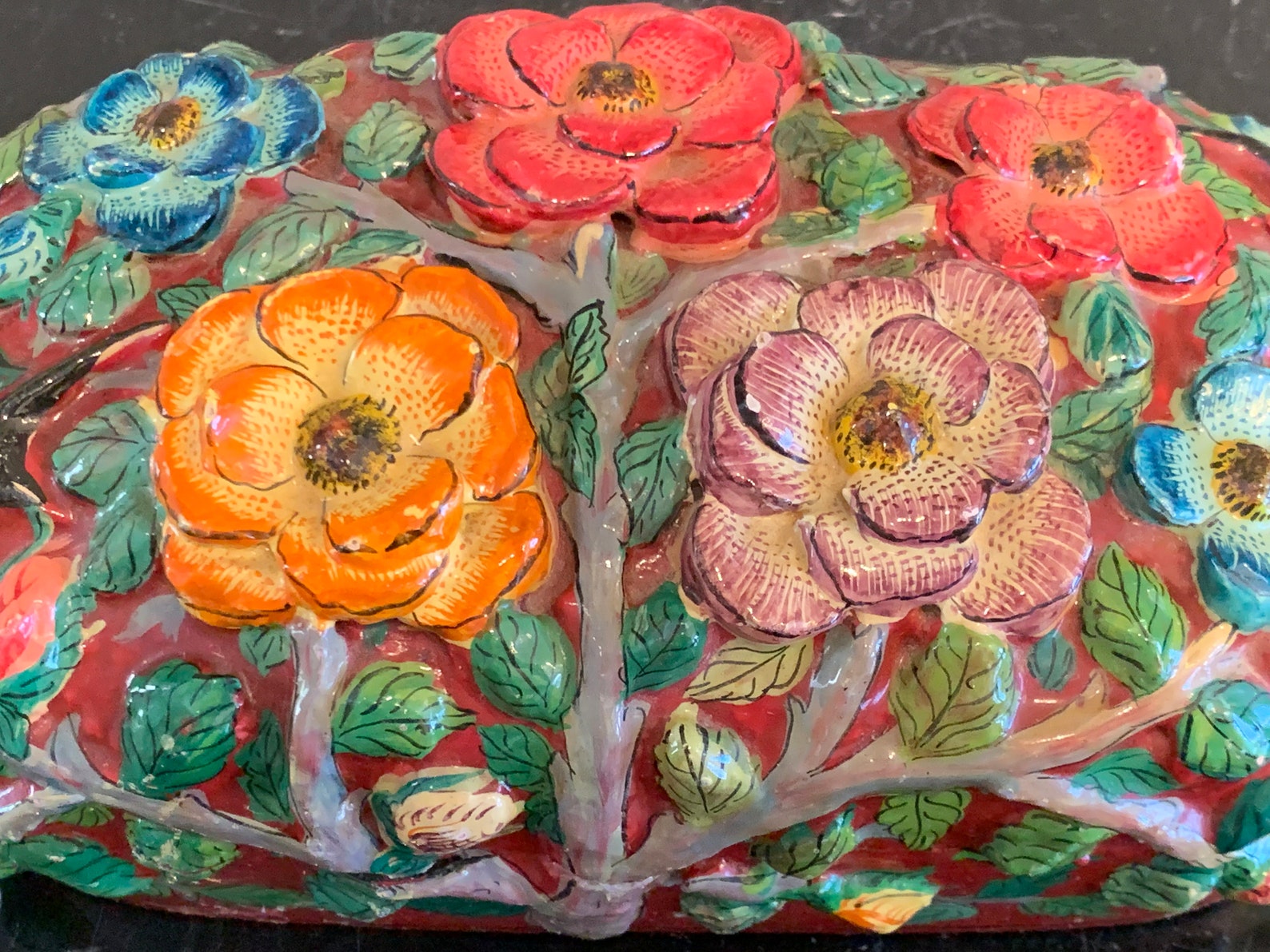 Antique Papier Mache Relief Floral Bird Decoration Lacquer Box - Etsy