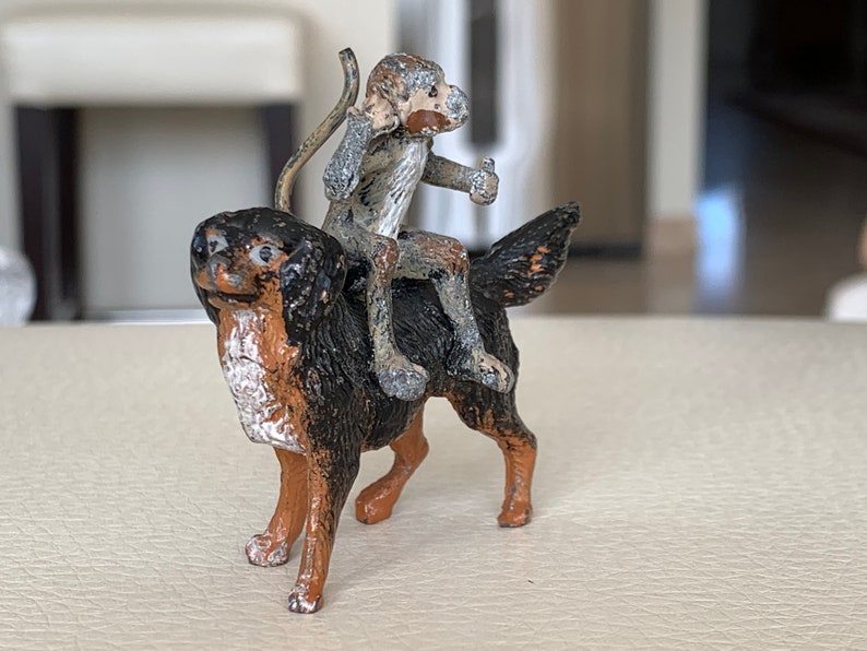 Old Cold Painted Bronze Model of a Monkey Sitting on Dog Figurine - Etsy