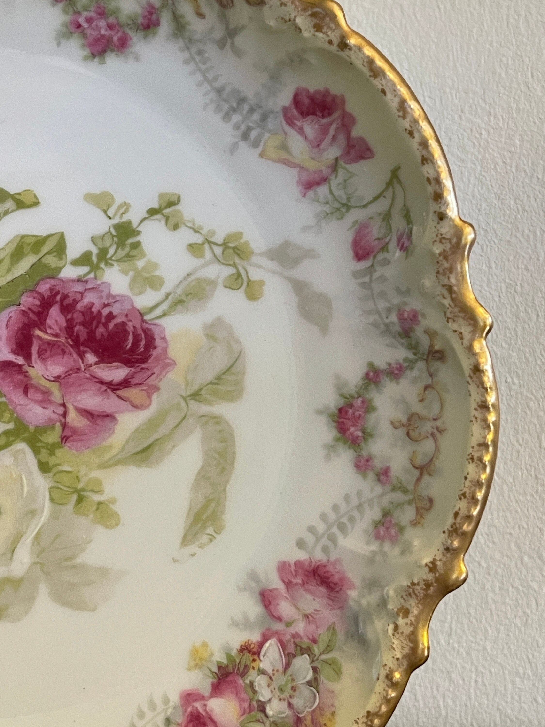 Antique Limoges Porcelain Pink and White Roses Plate With Gold - Etsy