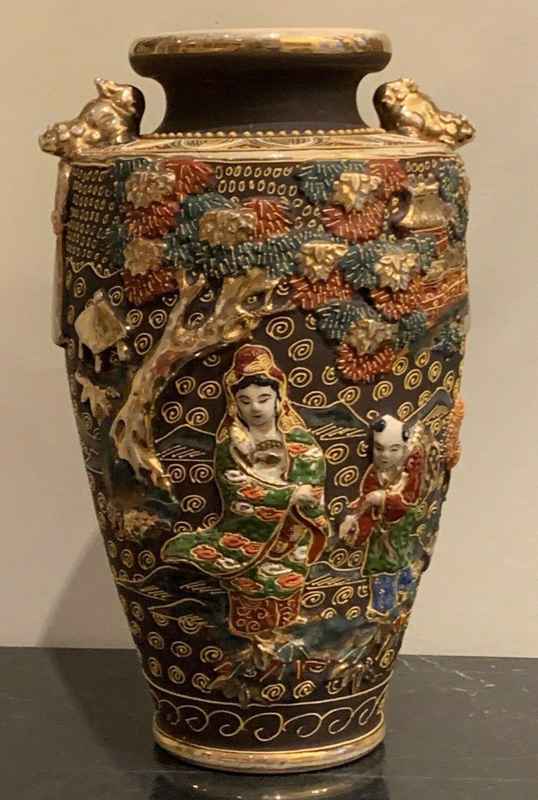 Antique Japanese Satsuma Meiji Pottery Heavy Gold Decoration Square ...