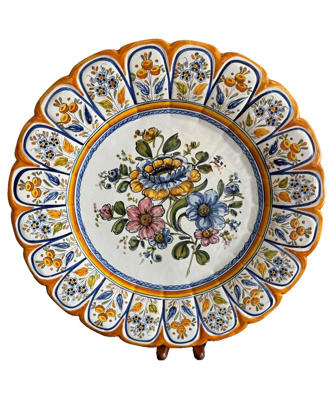 Vintage Hand Painted Floral Spanish Talavera 17 3/4" Wall Plate, Spain ...