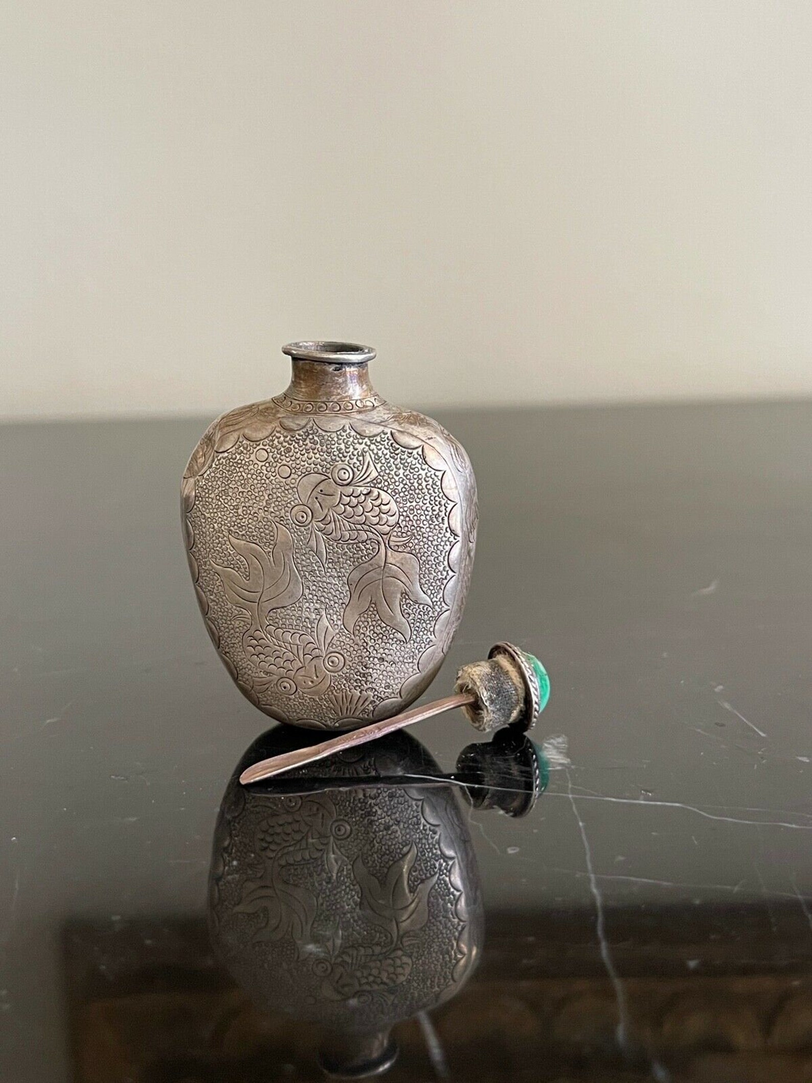 Antique Chinese Silver Fish Plant Engraved Snuff Bottle | Etsy