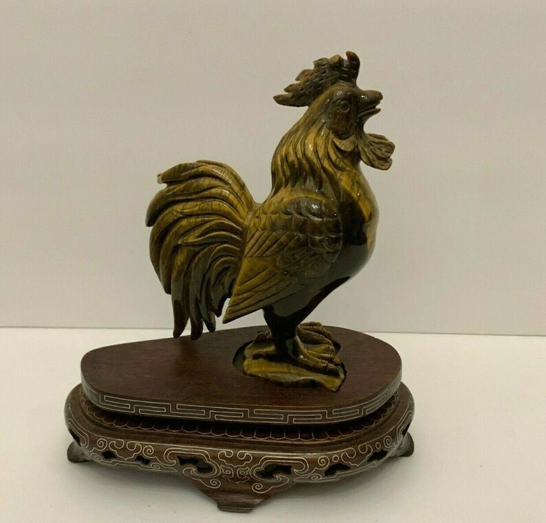 Antique Chinese Carved Tiger's Eye Stone Rooster Sculpture - Etsy