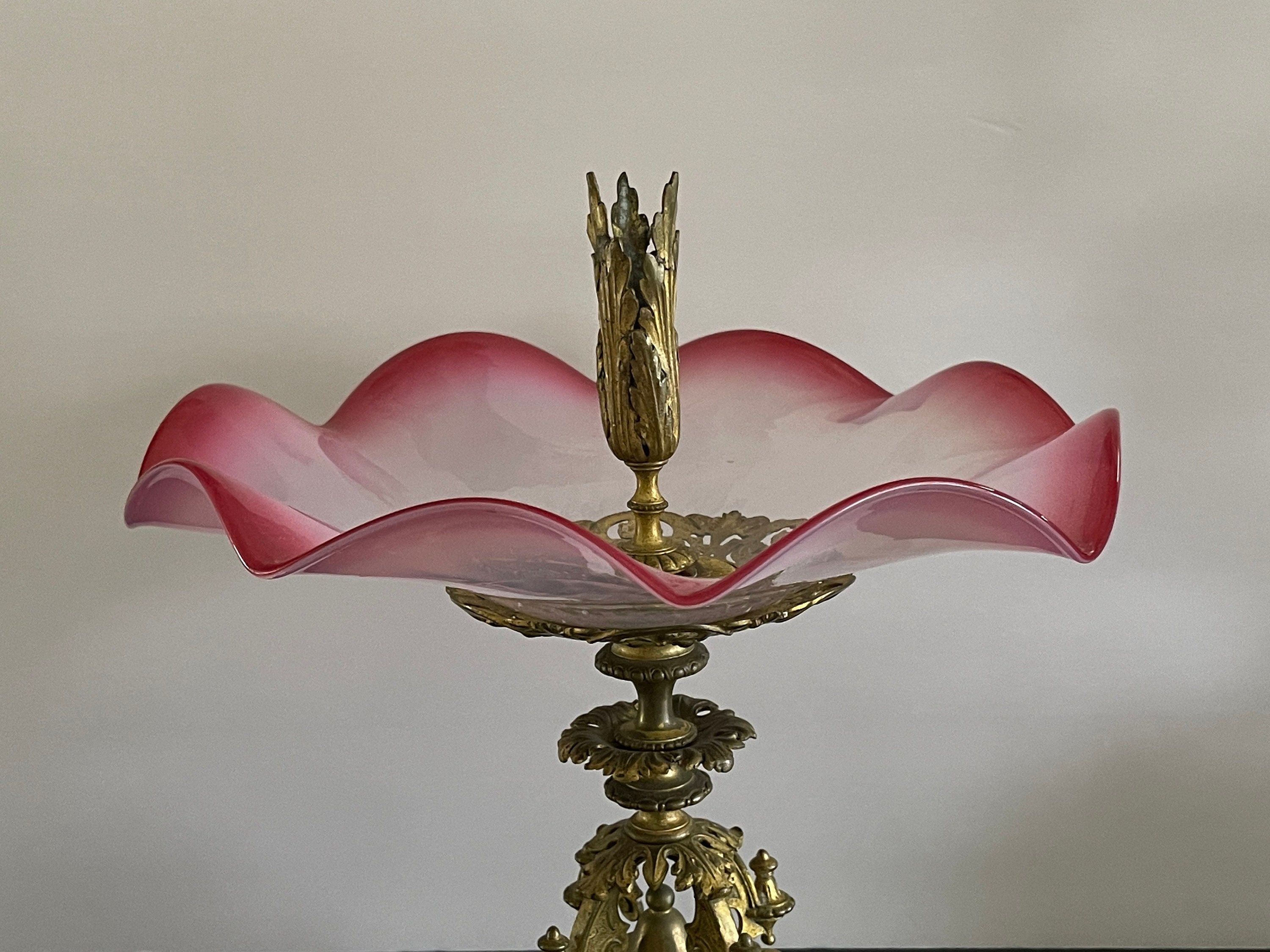 Vintage Fantastic Victorian Pink Opalescent Glass and Bronze Stand ...