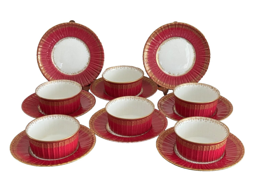 Limoges France Goa 6 Red and Gold Porcelain Ramekin With 8 Saucers - Etsy
