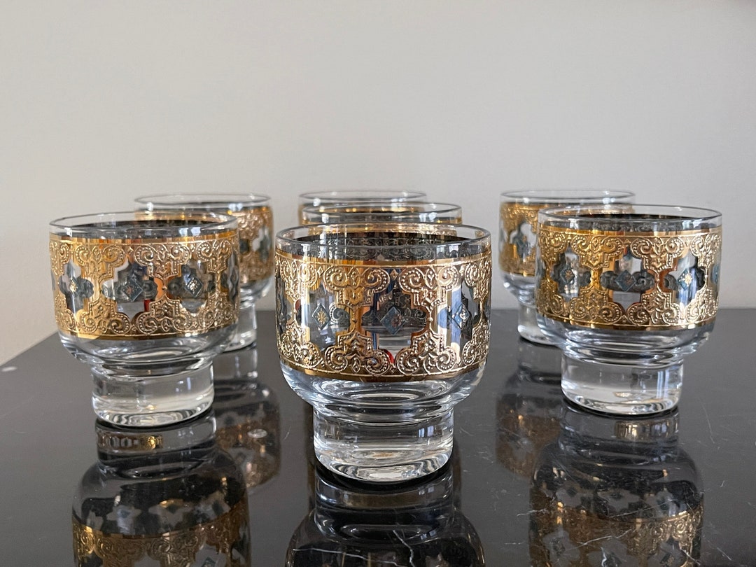 Mid Century Culver Valencia Pattern Set of 7 Footed Old Fashioned ...
