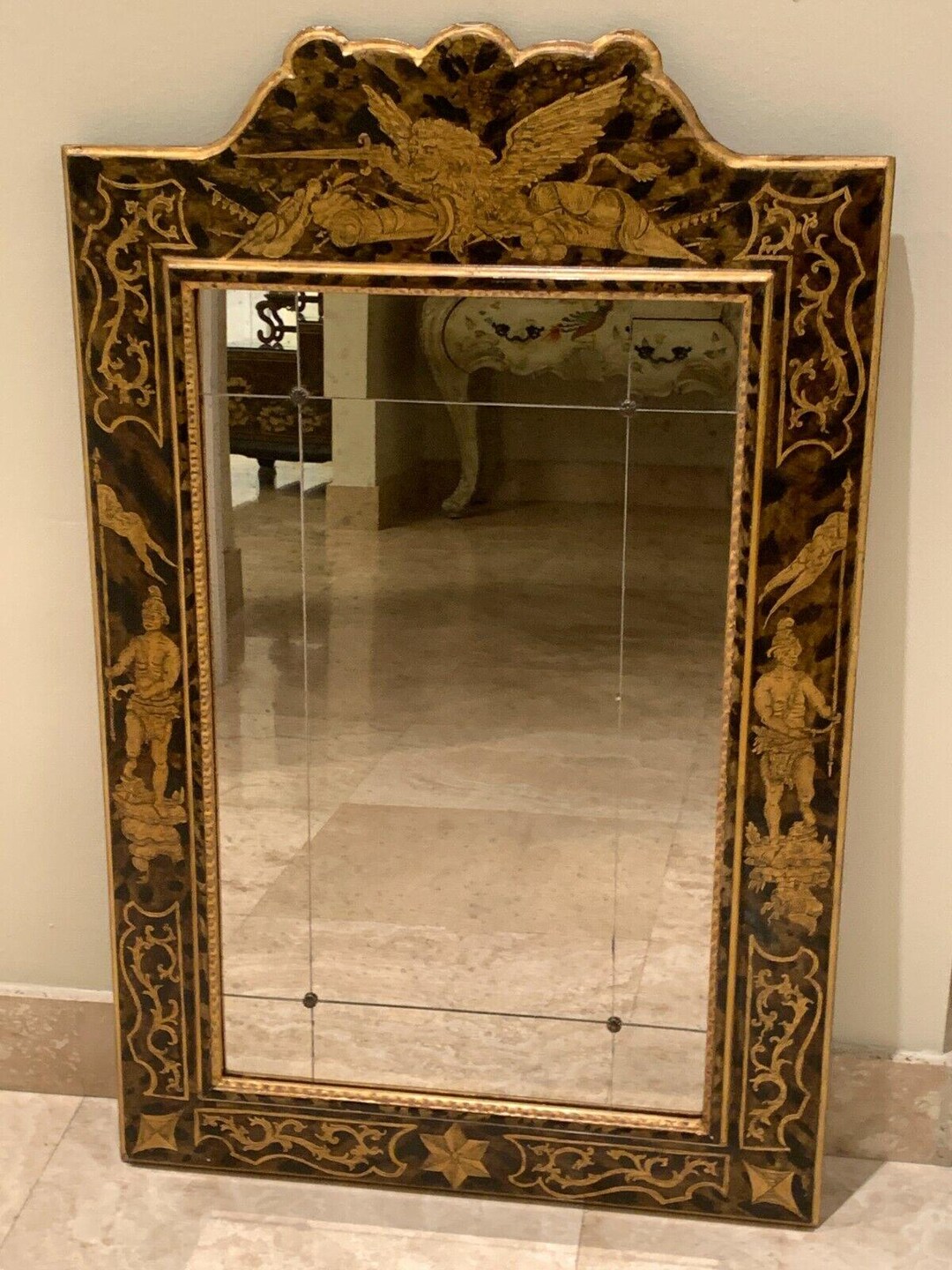 Antique Hand Painted European Mirror With Divided Mirror Panels and ...
