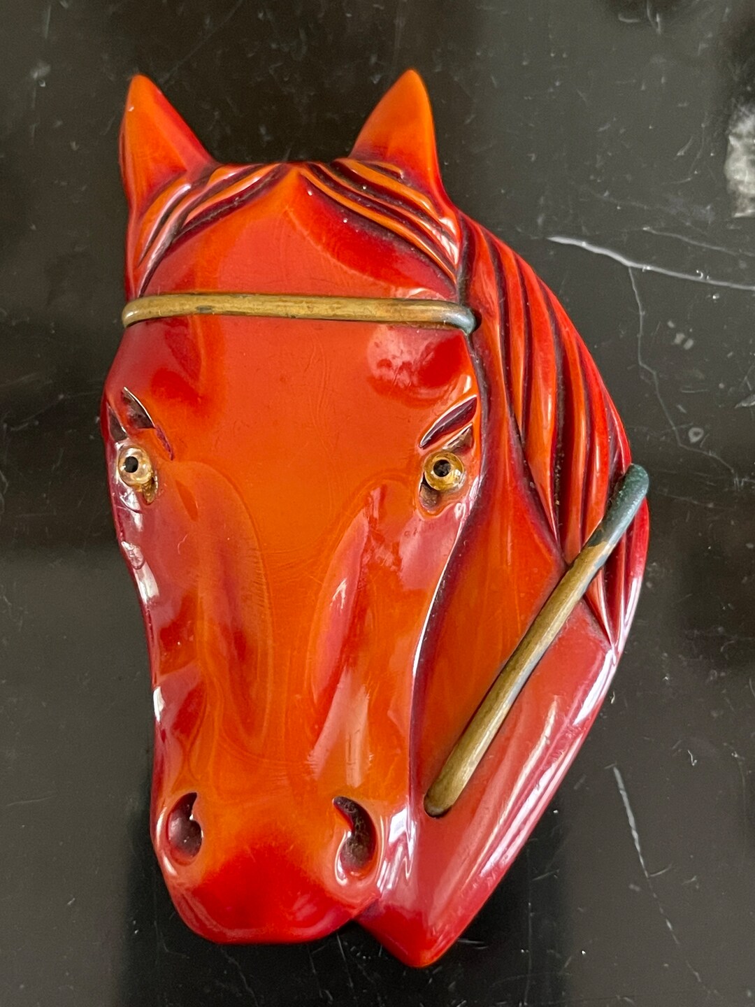 Impressive Vintage 3 1/4" Bakelite Horse Head With Glass Eyes Pin ...