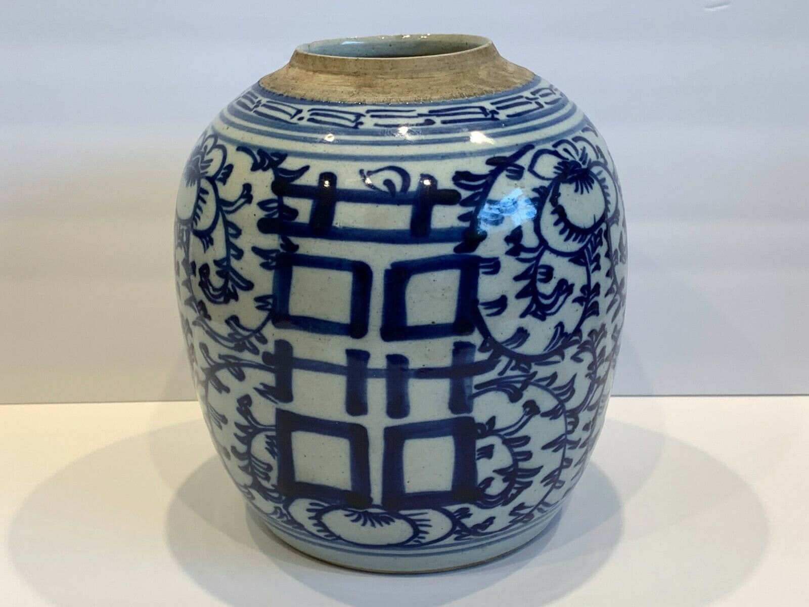 Antique Chinese Canton Jian Ding Wax Seal Blue and White Happiness ...