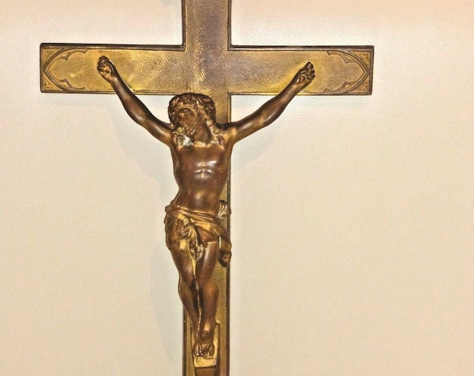 Antique Ronson AMW Art Metal Works 16" Heavy Religious Crucifix Cross ...