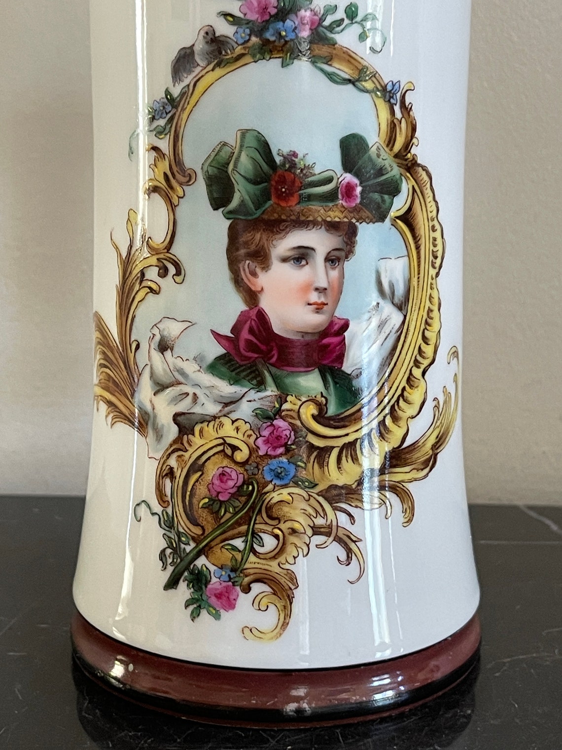 German Porcelain Lithophane Hand Painted Victorian Woman Portrait Beer ...