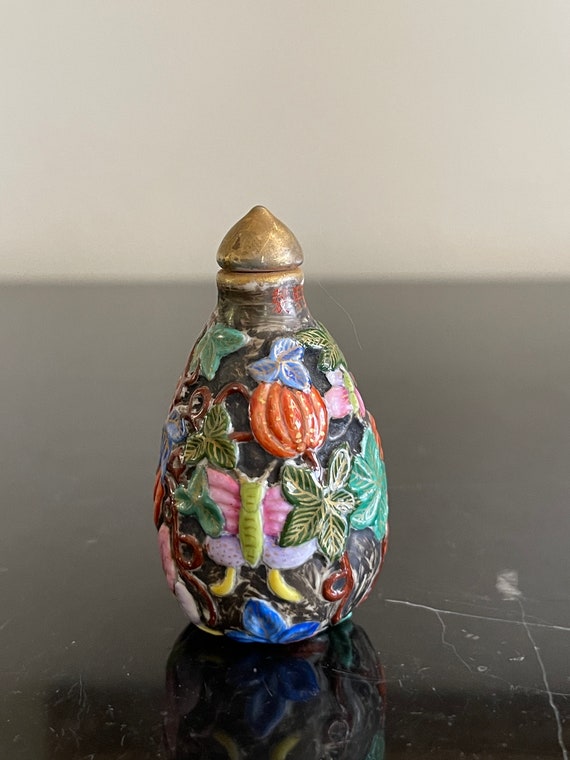 Vintage Chinese Ceramic Snuff Bottle With Relief Fruits Leaves - Etsy