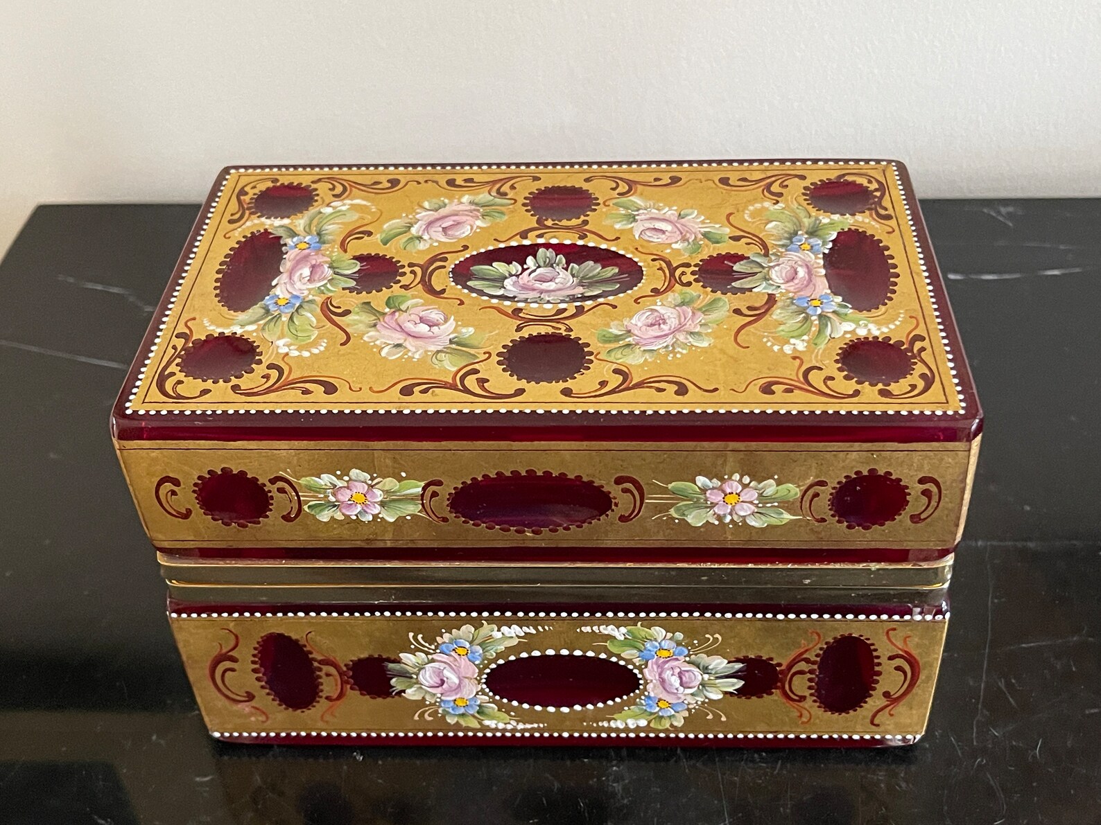 Vintage Large Breathtaking Red Murano Glass Enamel and Gold Hand ...