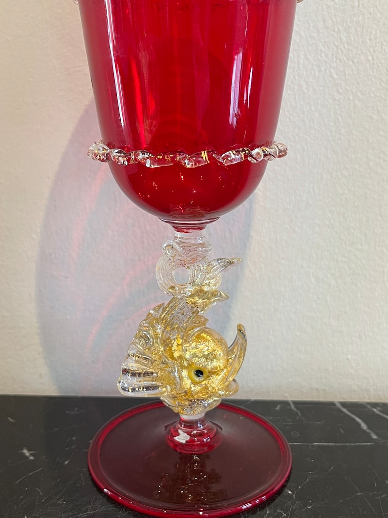 Salviati Venetian Murano Hand Blown Goblet Glass Ruby Red - Etsy