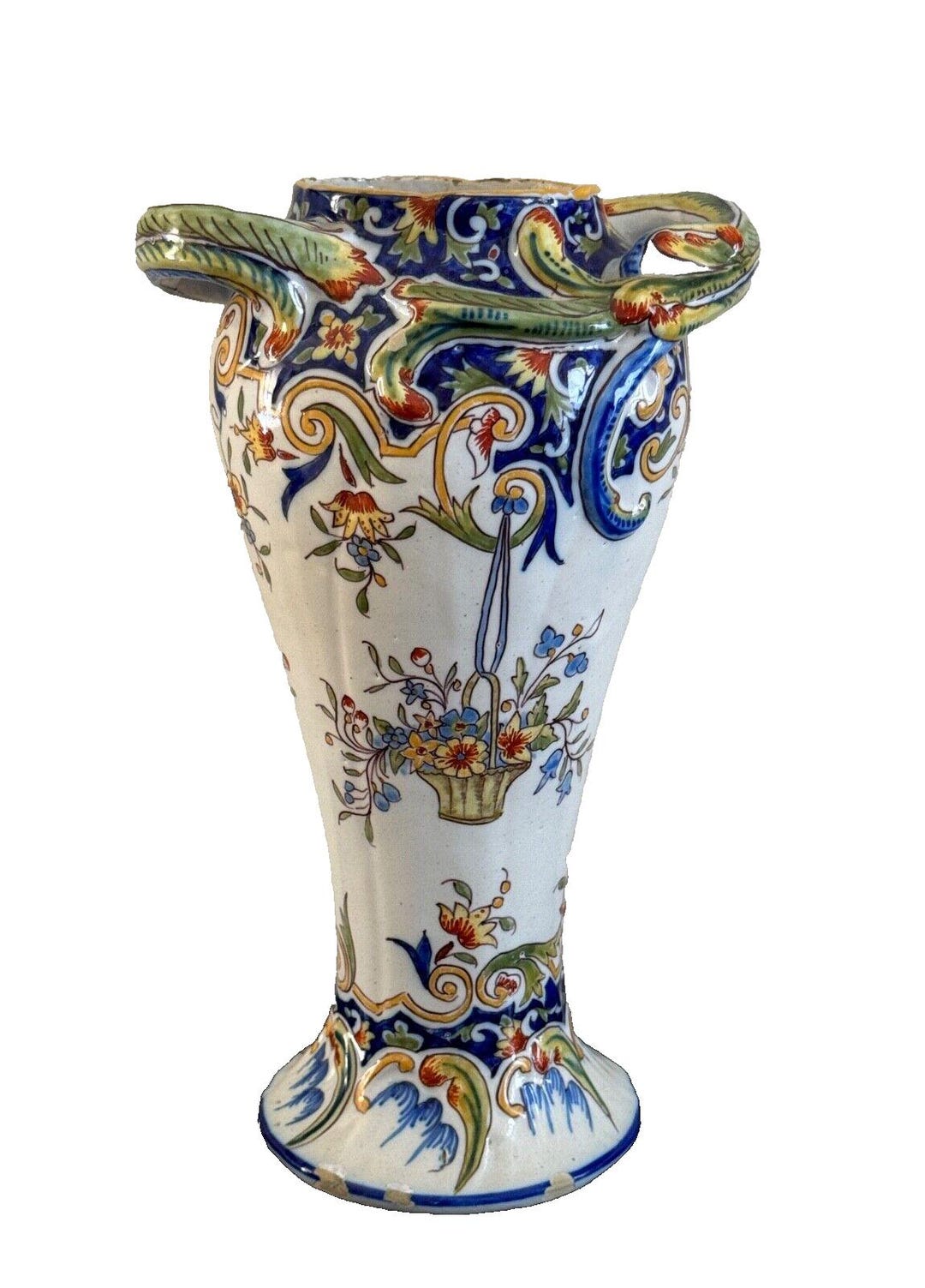 Vintage Rouen 10.5" Tall Hand Painted French Faience Pottery Vase - Etsy
