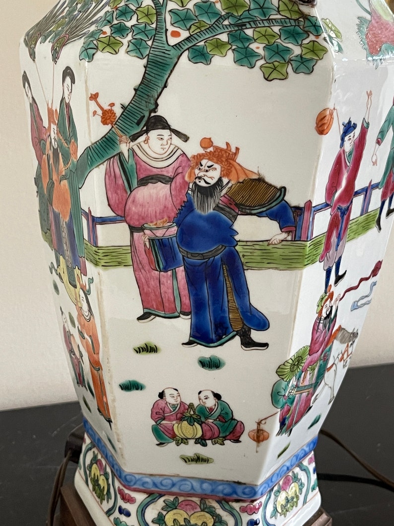 Vintage Chinese Hand Painted Figural Table Lamp - Etsy