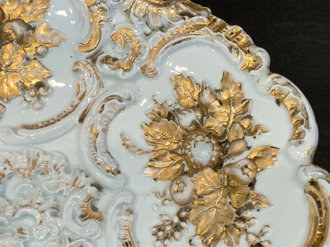 Antique Meissen Leuteritz Rococo Relief Gold Fruits Decoration | Etsy